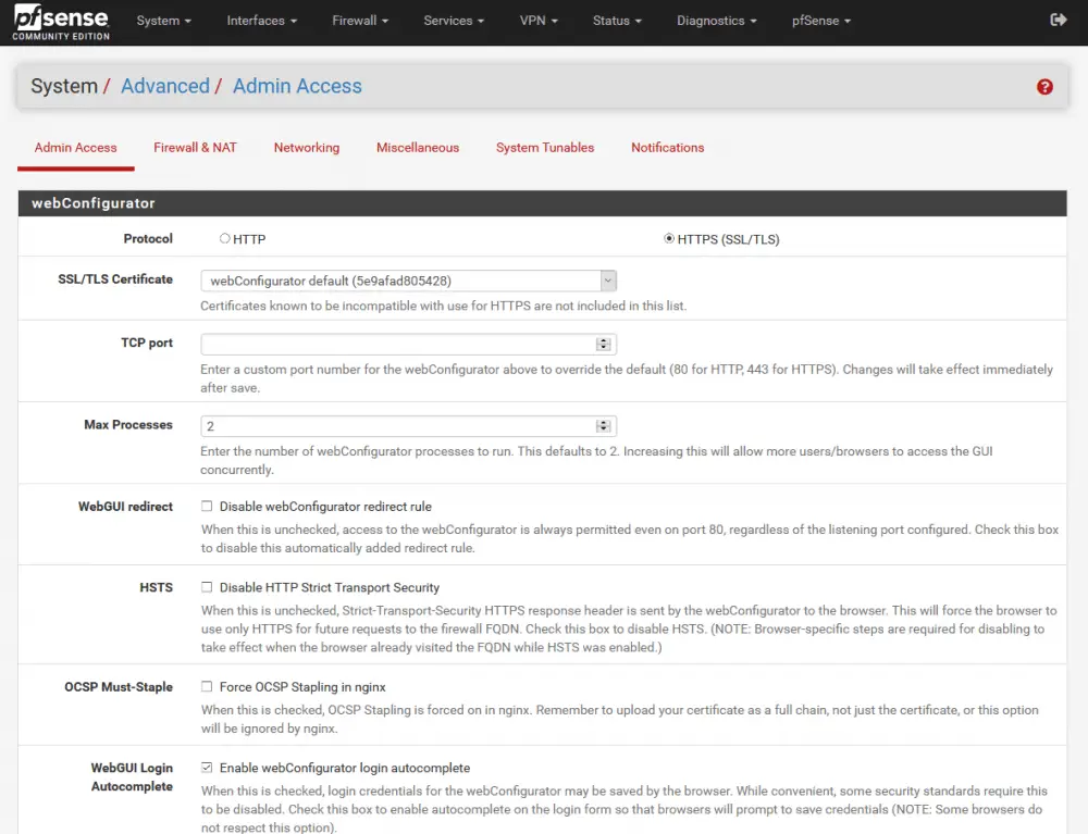 Configurez l'accès Web HTTPS et SSH dans pfSense avec une sécurité maximale